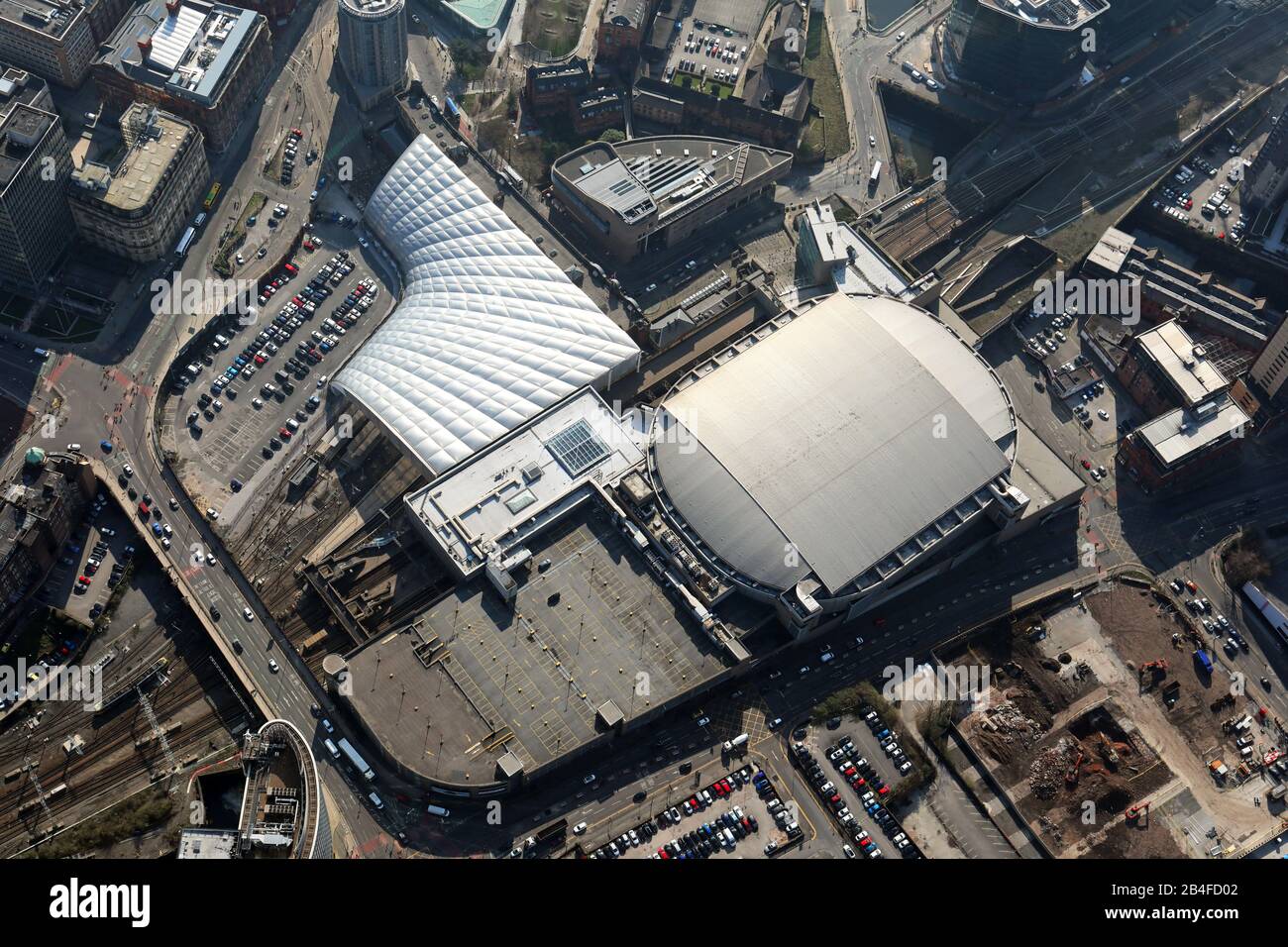 aerial view of Manchester AO Arena & Manchester Victoria Station Stock ...