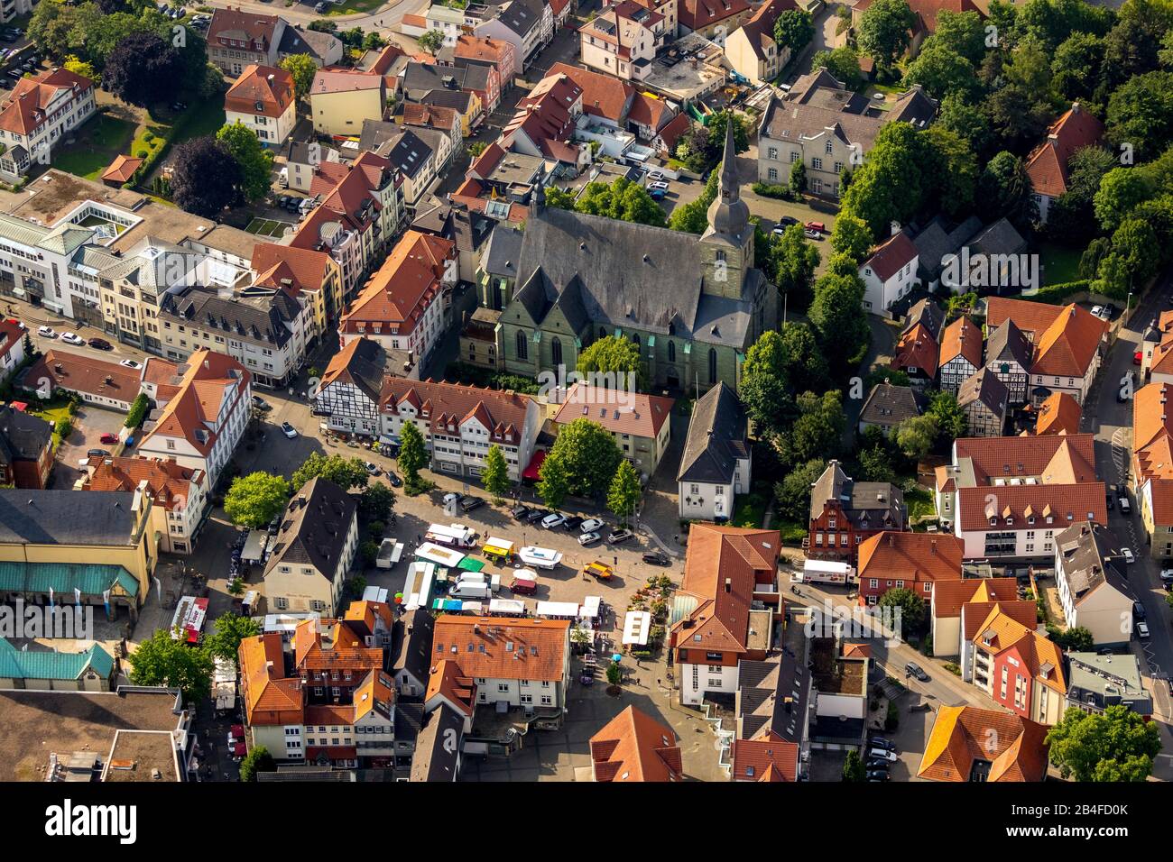 Aerial view of downtown Werl with market square and church St. Walburga ...