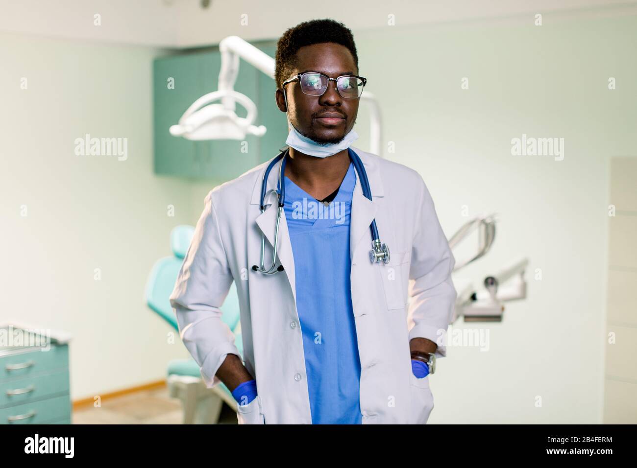 African American Medical physician doctor man over hospital background ...