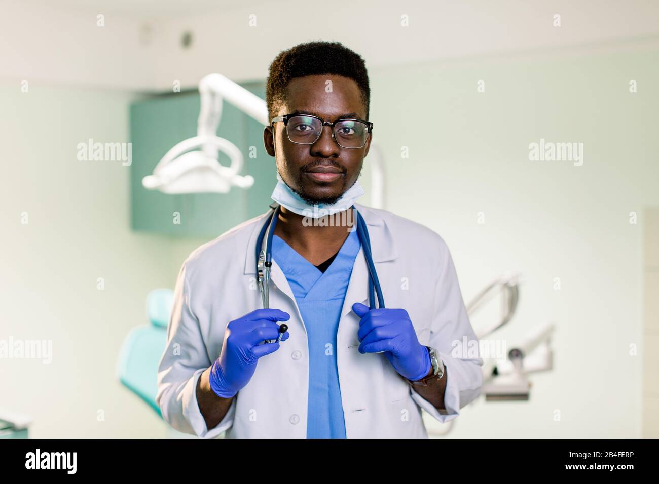 African American Medical physician doctor man over hospital background ...