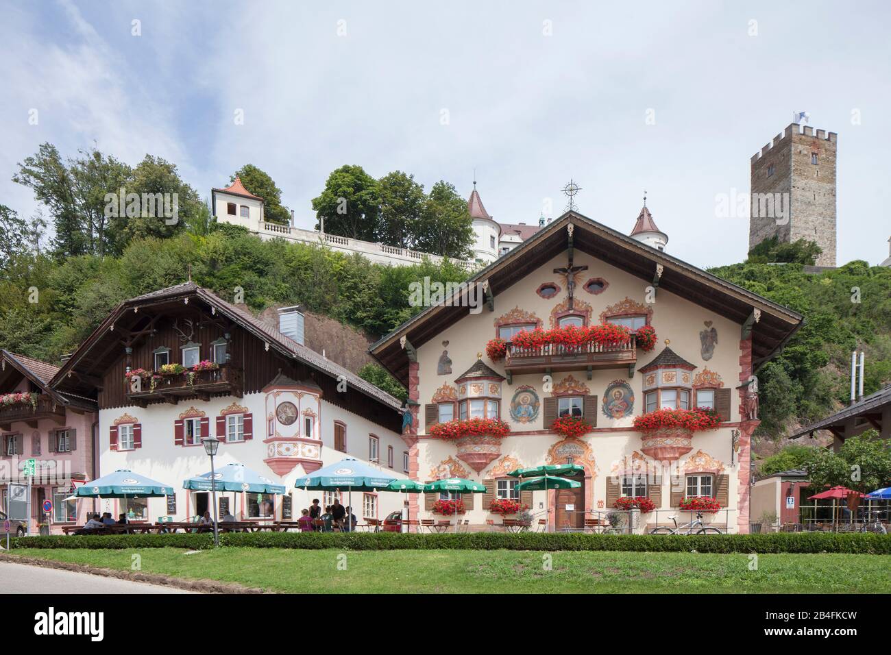 Historic house facades on the market square, Neubeuern, Upper Bavaria ...