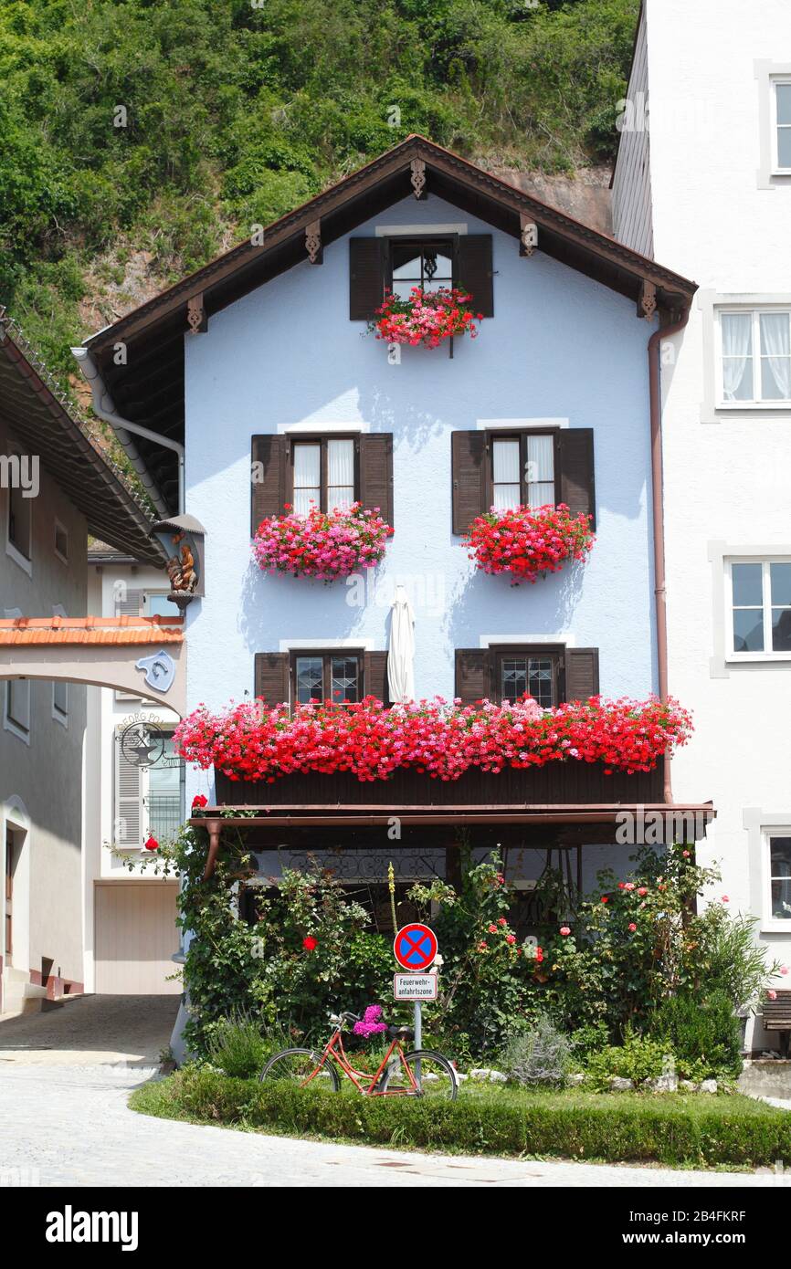 Historic house facade at Marktplatz, Neubeuern, Upper Bavaria, Bavaria ...