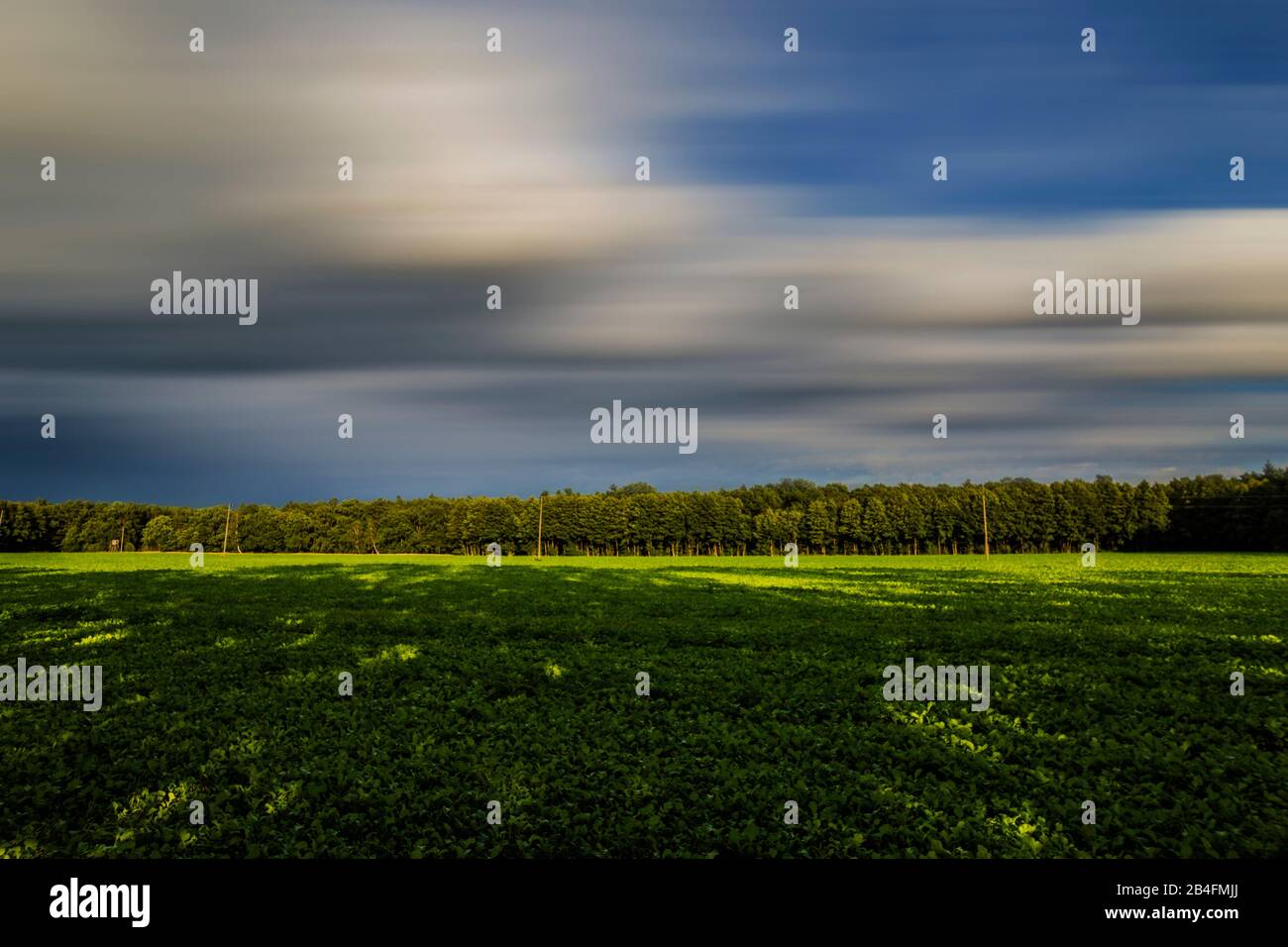 Cloud drift over farmland and forest in summer Stock Photo - Alamy