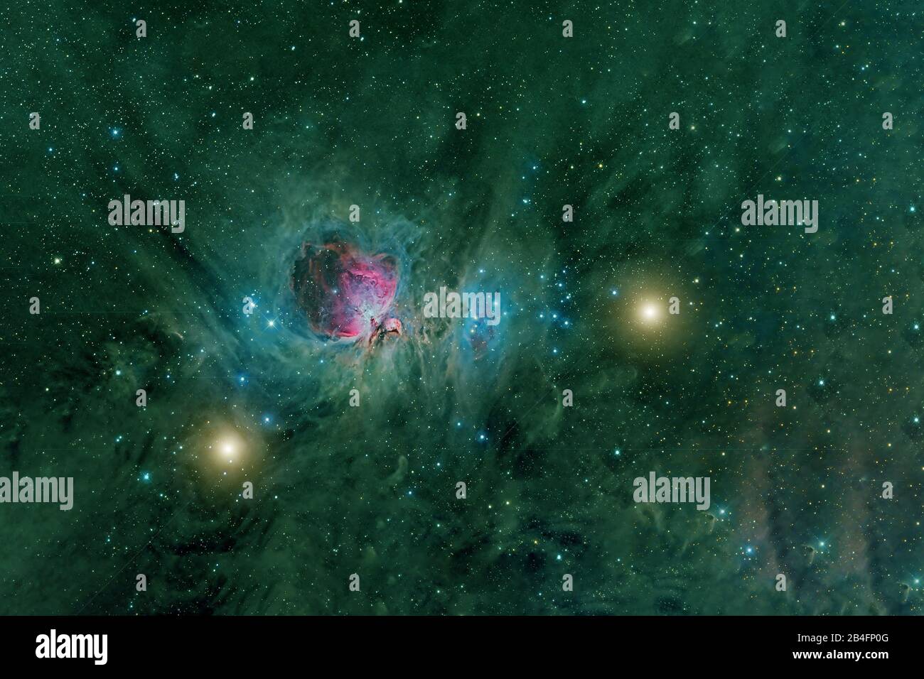 A beautiful nebula of different colors, with stars and galaxies ...