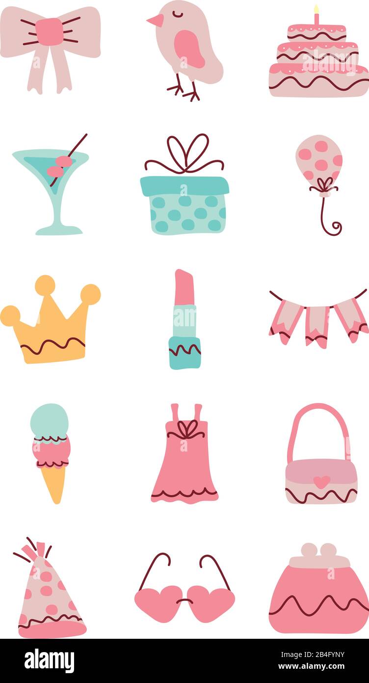 set of icons of color pink for girl vector illustration design Stock ...