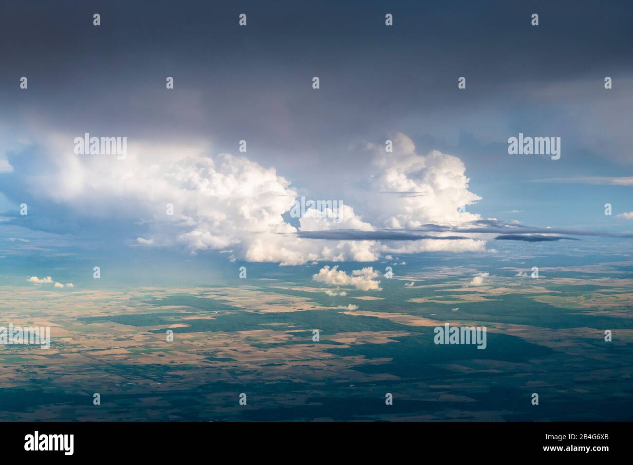 Latvia, flight, aerial photography, forest and fields, clouds, Cumulus ...