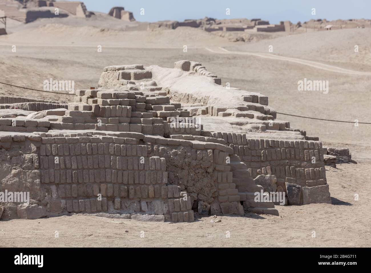 Mud brick construction in Pachacamac, Lima, preserved due to the lack ...
