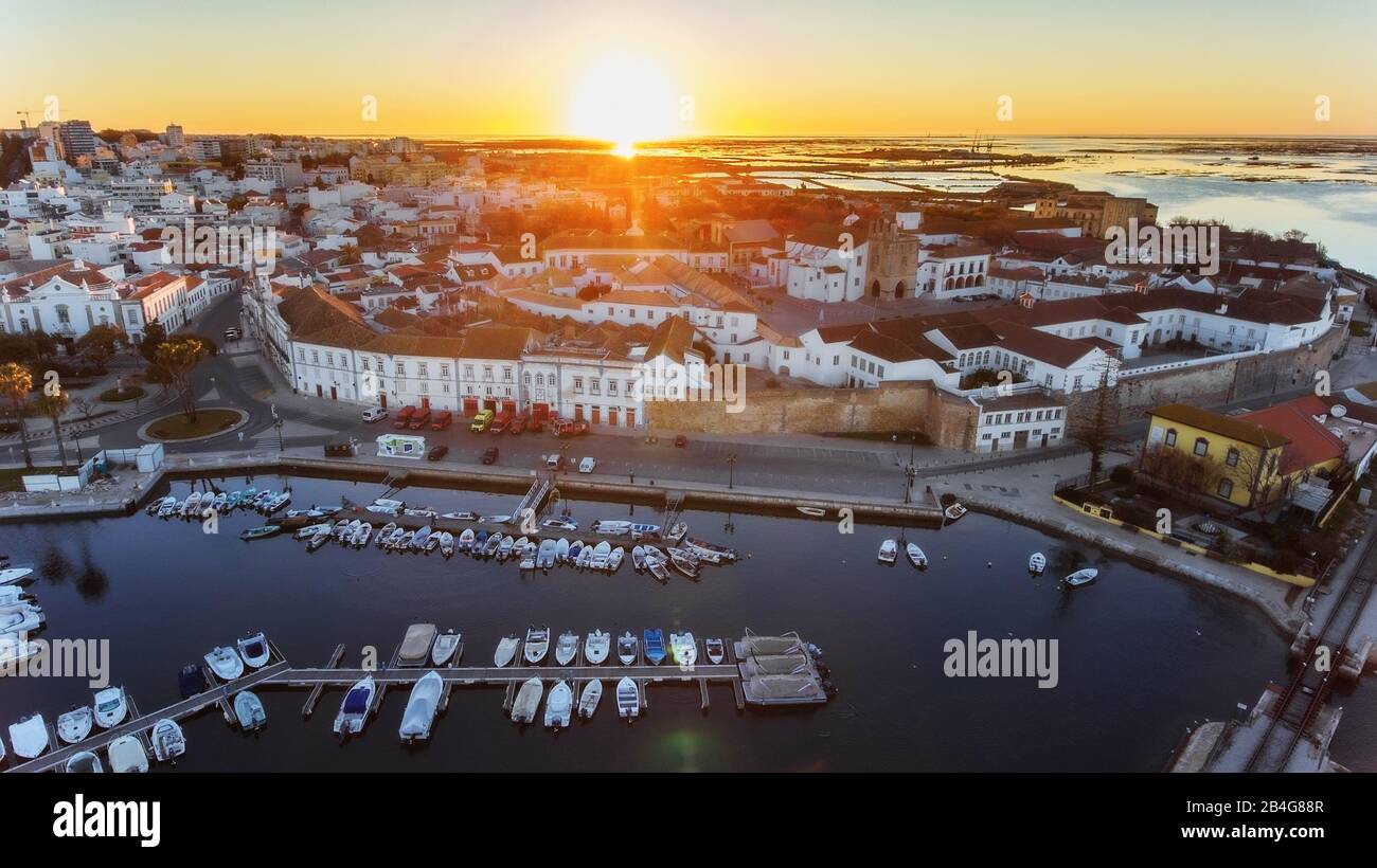 Aerial. Delightful sunrise above the old town of Faro Portugal Stock ...