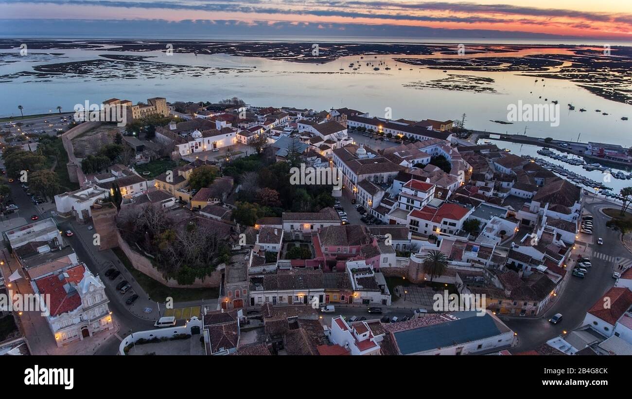Aerial. Delightful sunrise above the old town of Faro Portugal Stock ...
