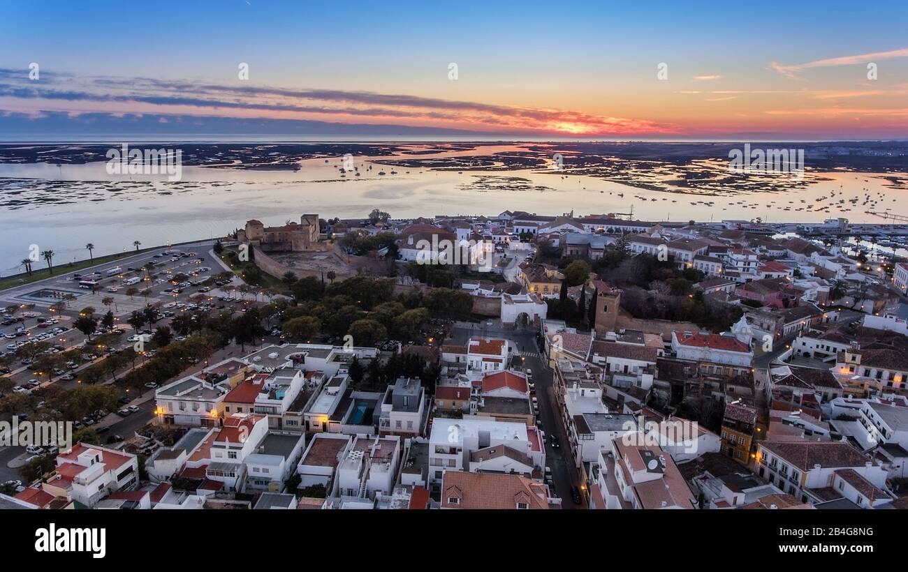 Aerial. Delightful sunrise above the old town of Faro Portugal Stock ...