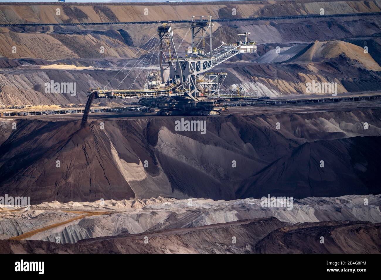 Lignite open pit Garzweiler II, spreader excavator fills up the pit at ...