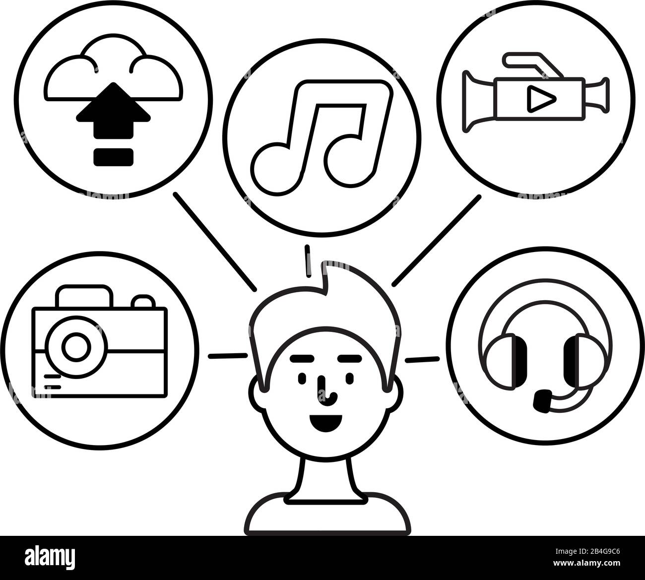 man thinking of digital business ideas on white background vector ...