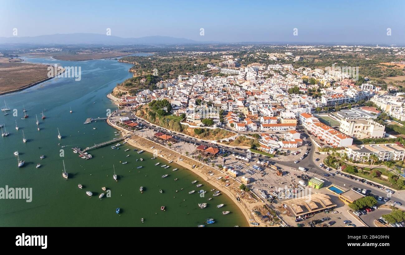 Aerial view of the village of Alvor, in the summer, in southern ...