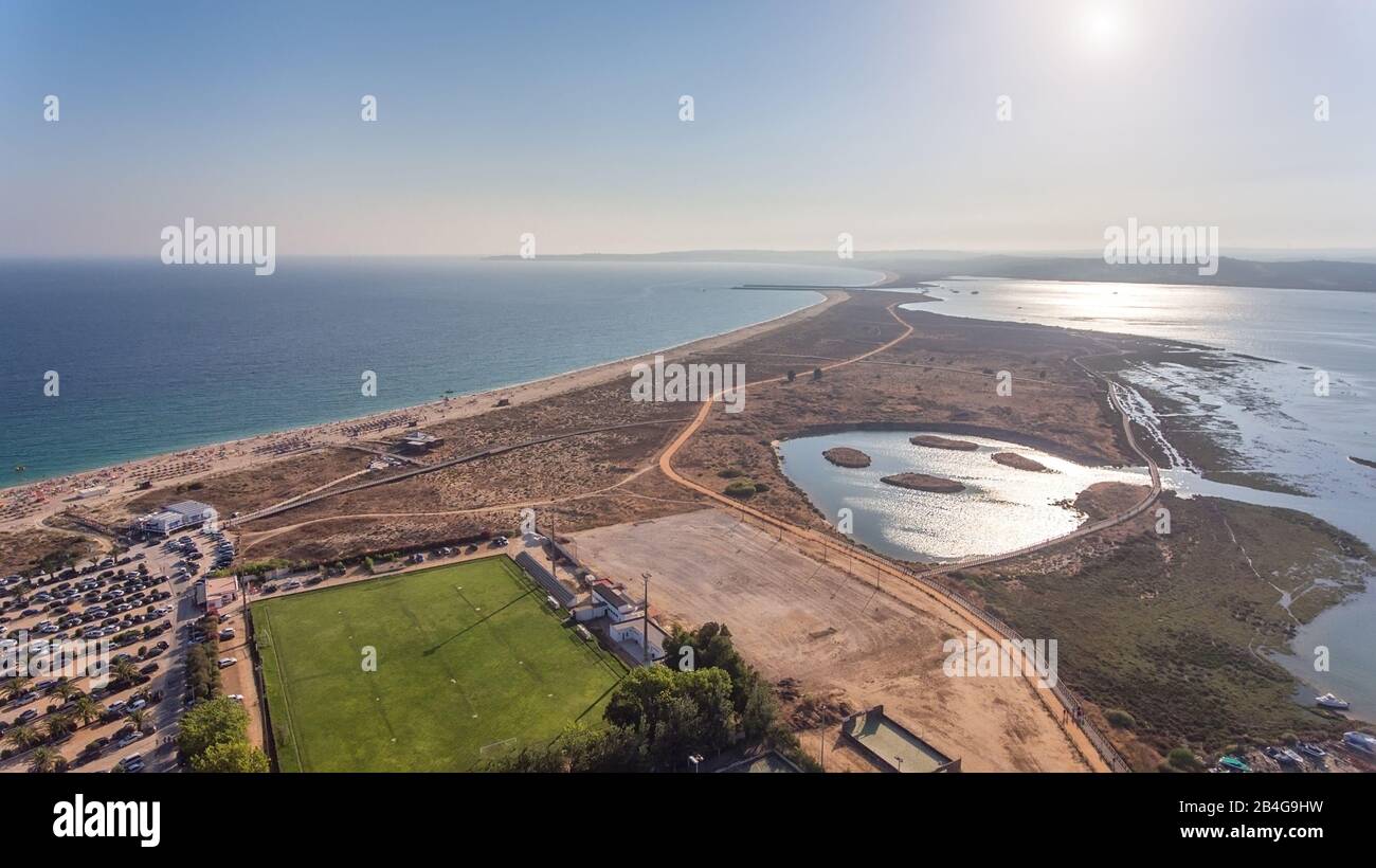 Aerial view of the village of Alvor, in the summer, in southern ...