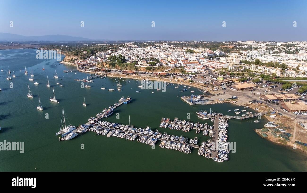 Aerial view of the village of Alvor, in the summer, in southern ...