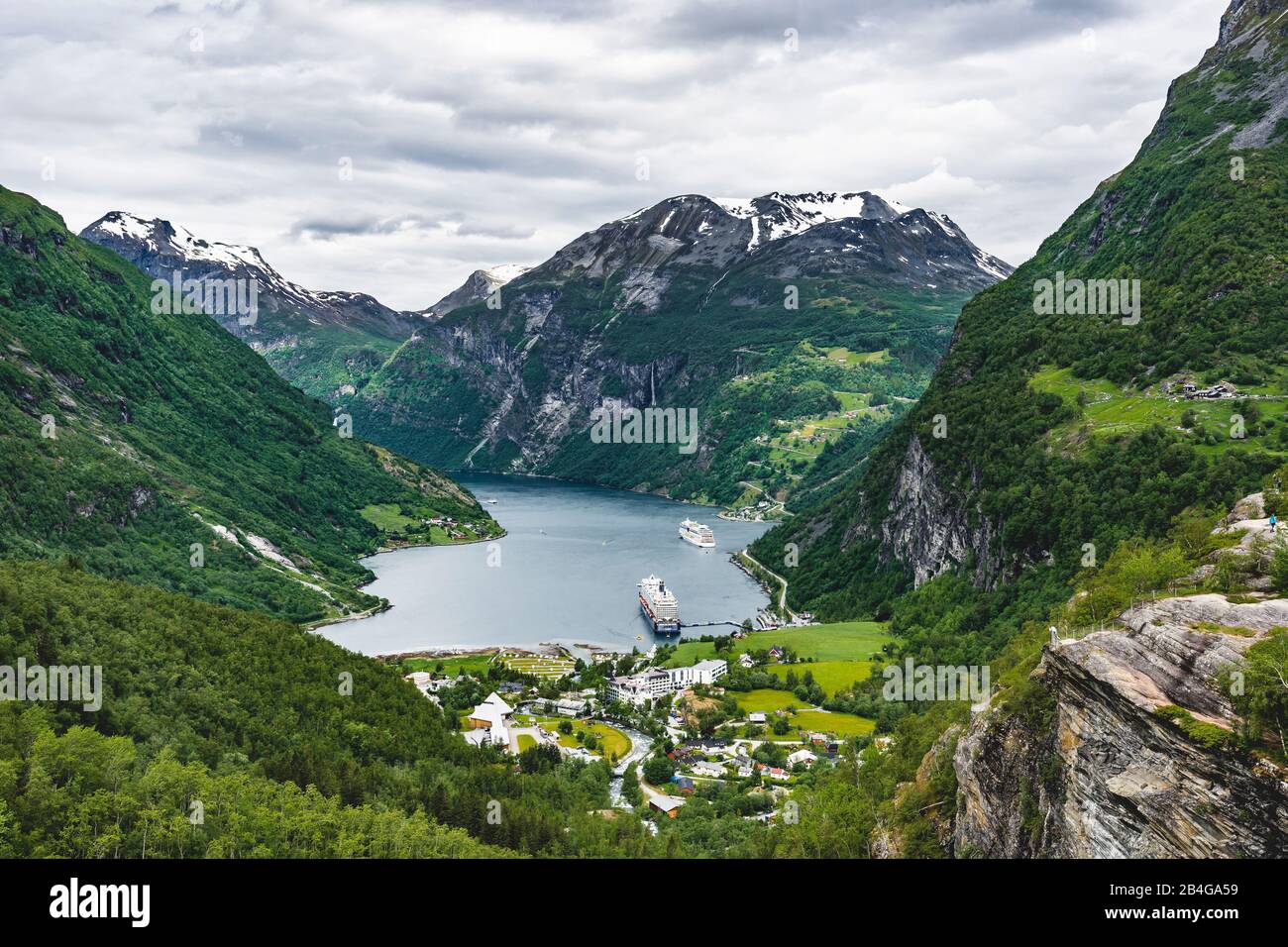 Geirangerfjord, view from the pass road above Geiranger, Norway ...