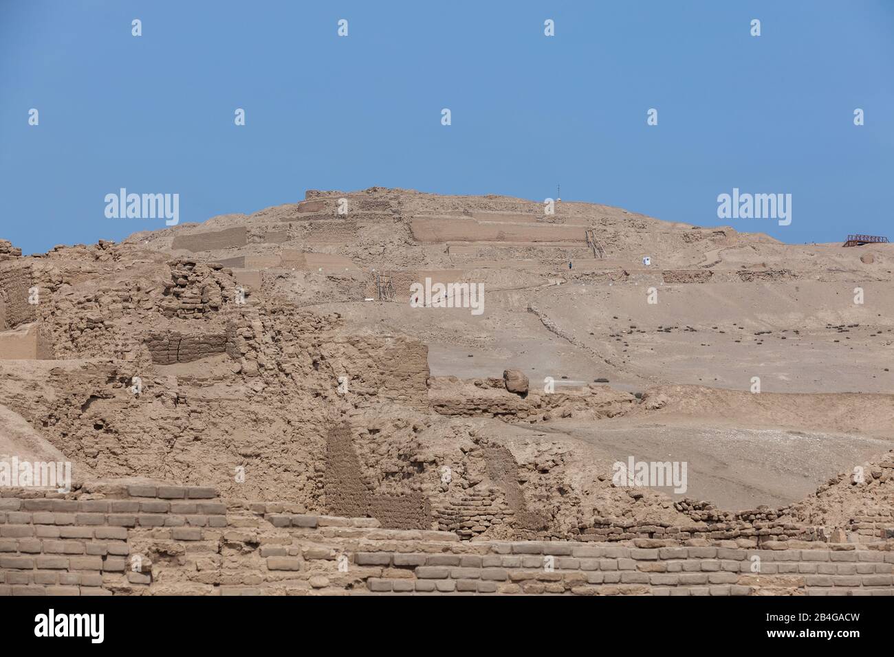 Mud brick construction in Pachacamac, Lima, preserved due to the lack ...
