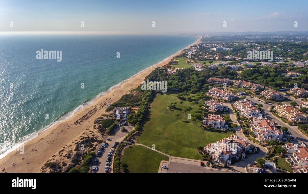 Aerial. View from the sky at the tourist town Dunas Douradas, Vale de ...