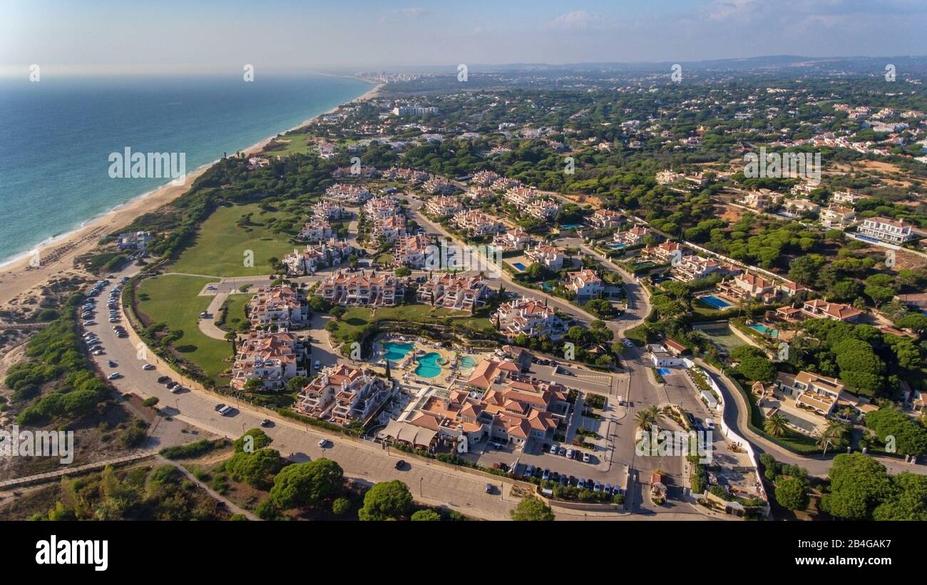 Aerial. View from the sky at the tourist town Dunas Douradas, Vale de ...