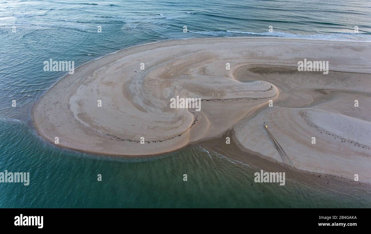 Aerial. Sandy beaches in Ria Formosa, Fuseta and seagulls Stock Photo ...