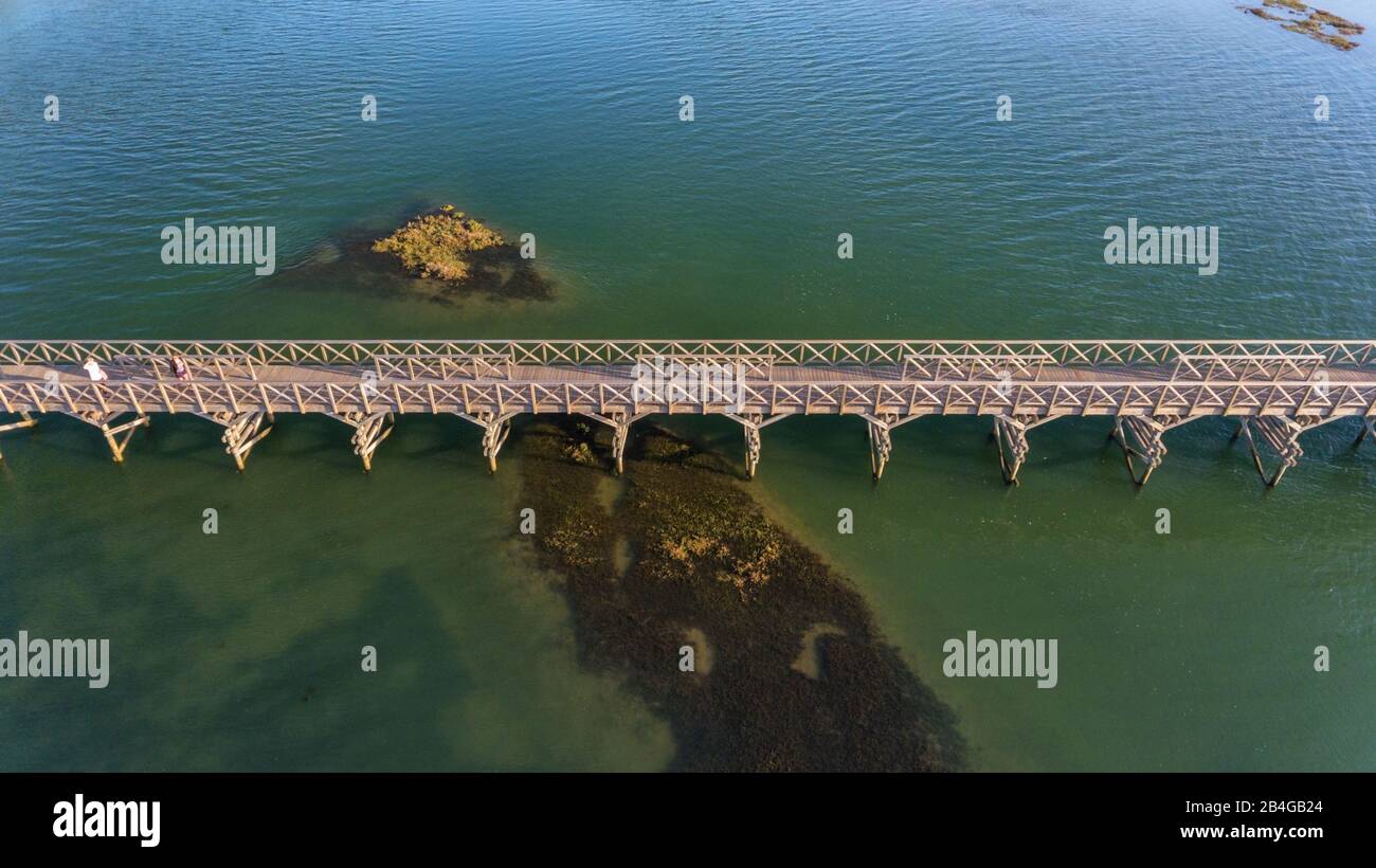 Aerial. View from the sky to the bay in Ria Formosa. Quinta de Lago ...