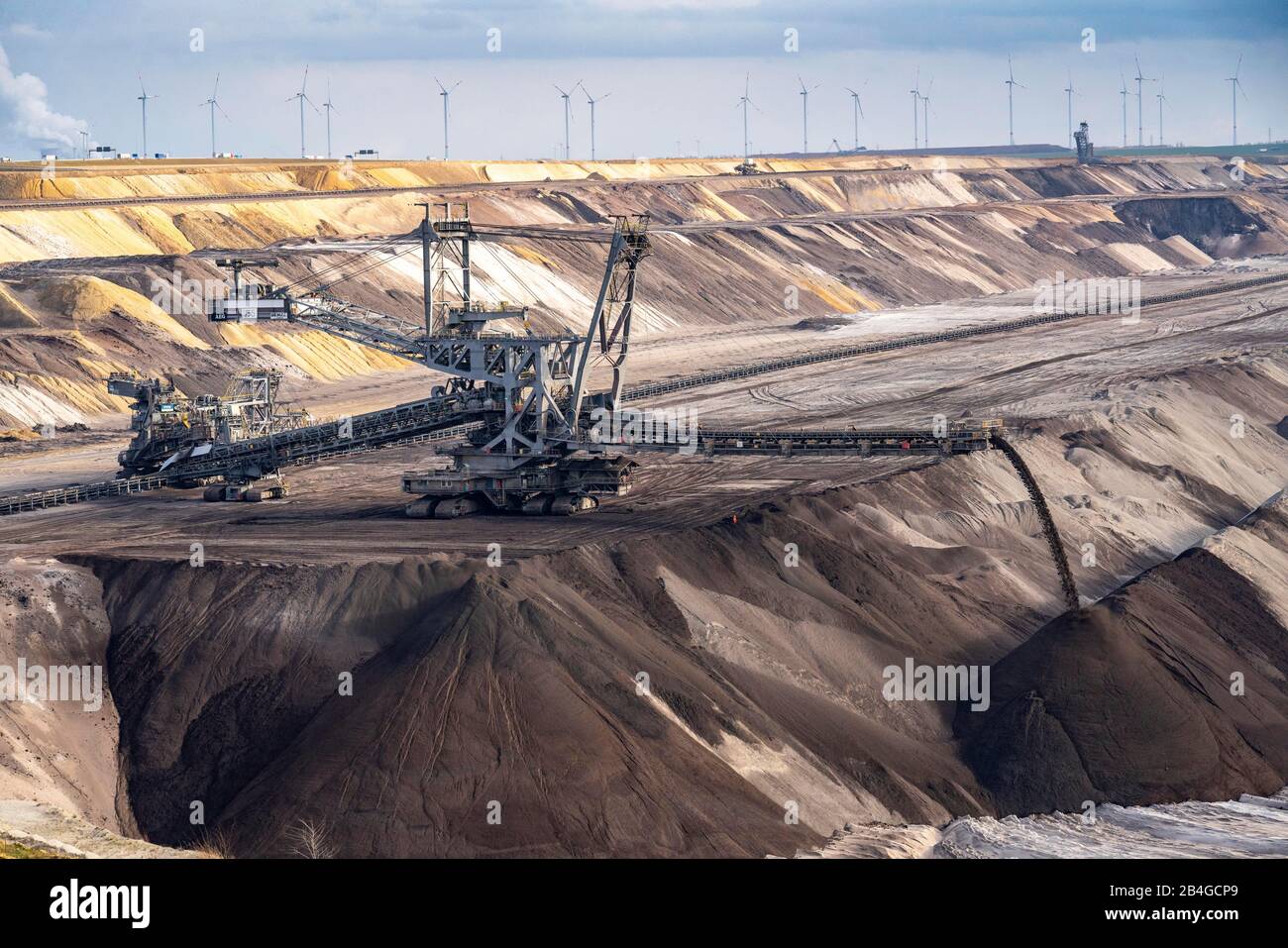 Lignite open pit mine Garzweiler II, spreader excavator fills up the ...