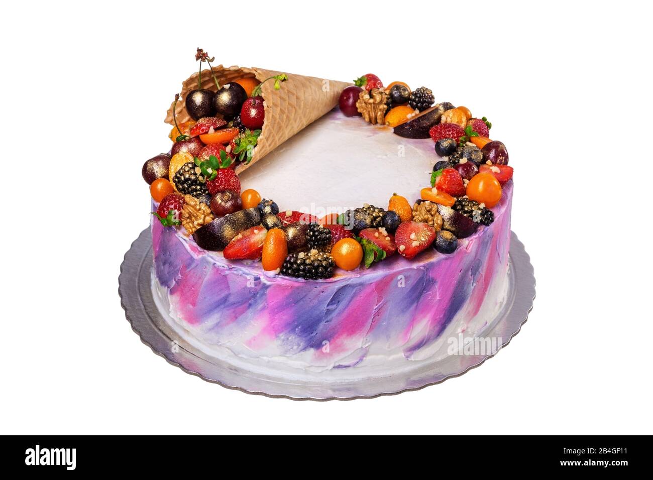 Fruit cake for the holiday with a waffle cone Stock Photo - Alamy