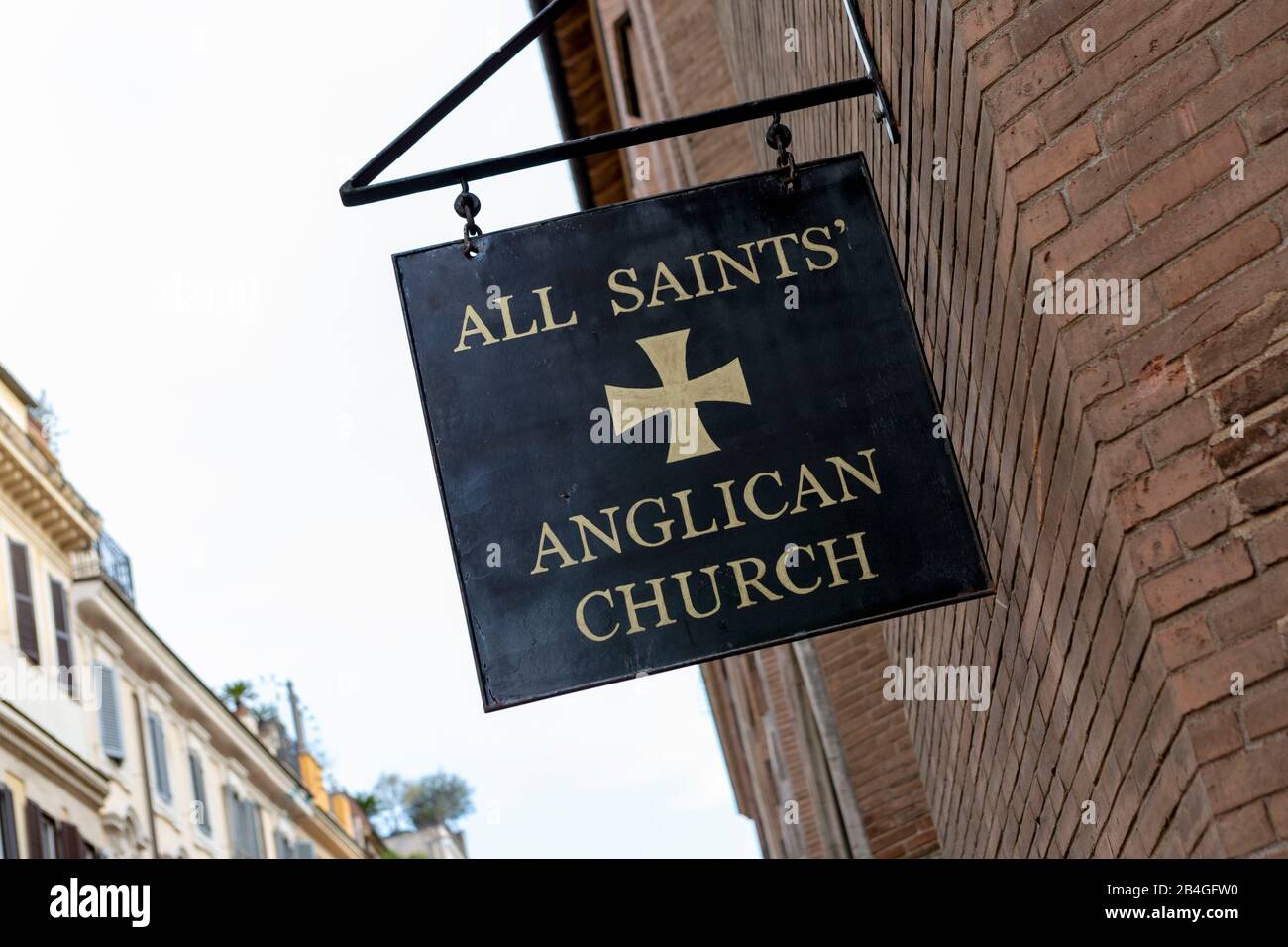 All Saints Anglican Church sign outside the church in Rome Stock Photo ...