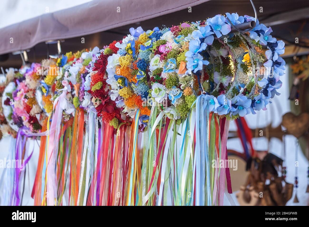 Traditional handmade wreath with ribbons. In market Stock Photo - Alamy