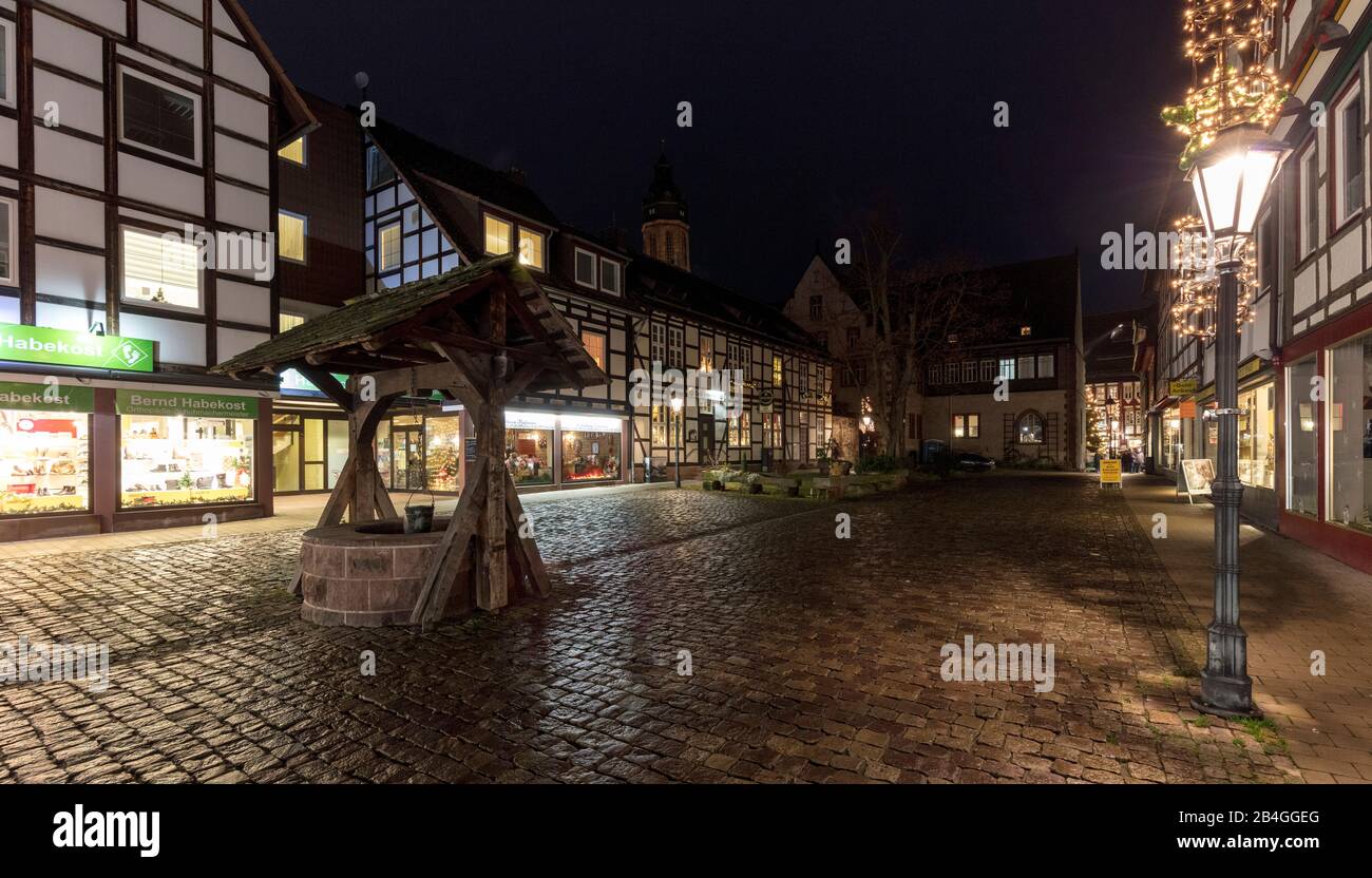 Blue hour, Fachwerk, Einbeck, Lower Saxony, Germany, Europe Stock Photo ...