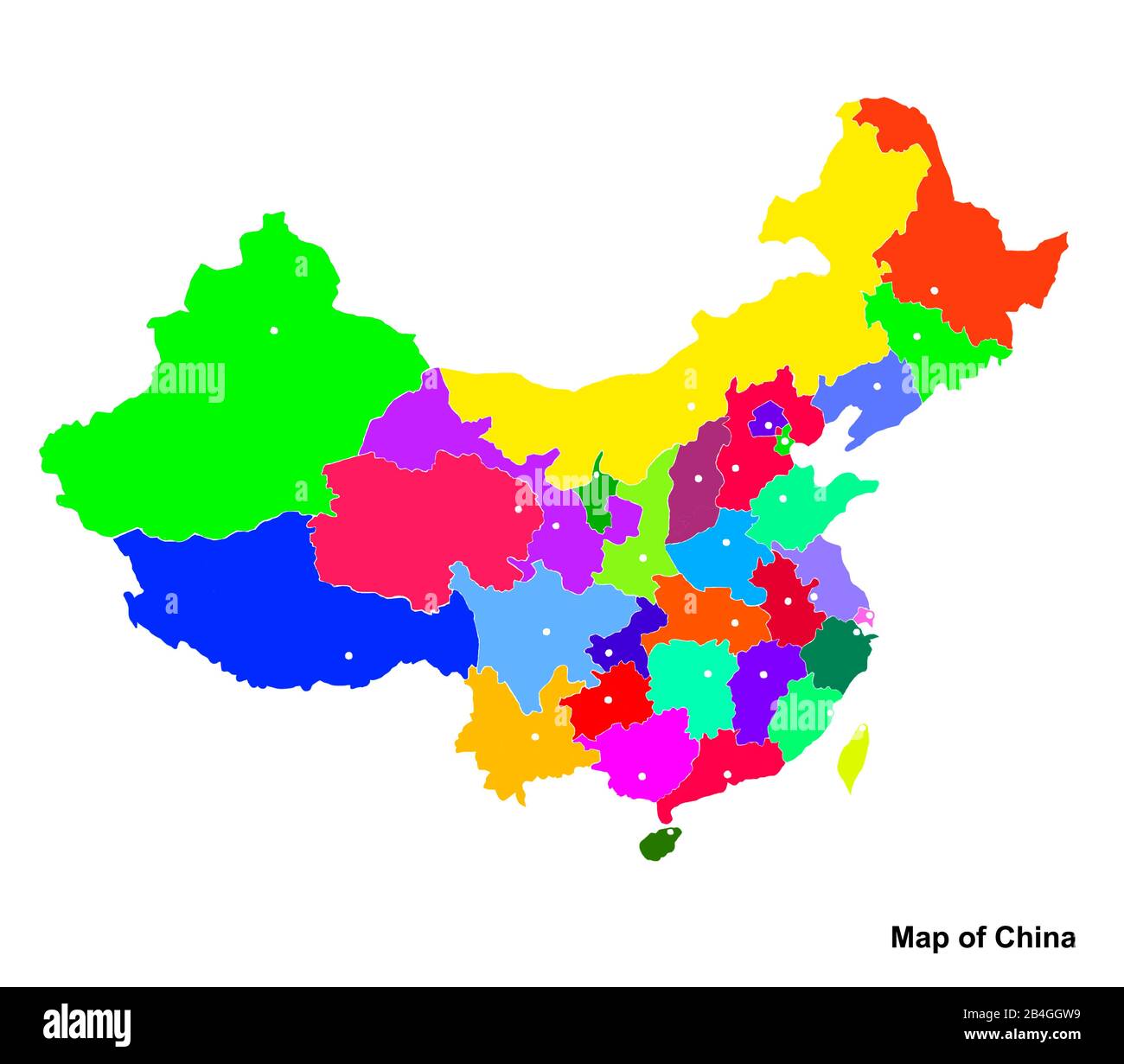 Bright Map of China. Map of China graphic illustration on white ...