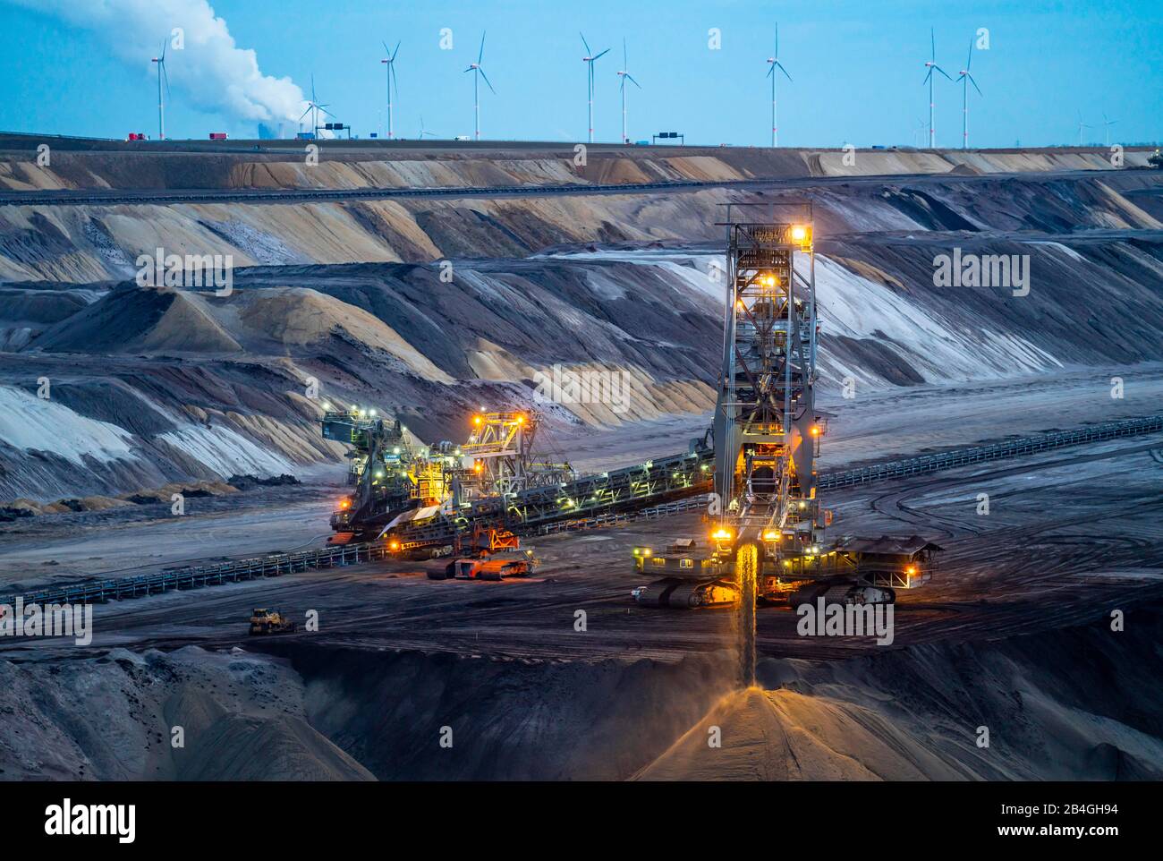 Lignite open pit mine Garzweiler II, spreader excavator fills up the ...