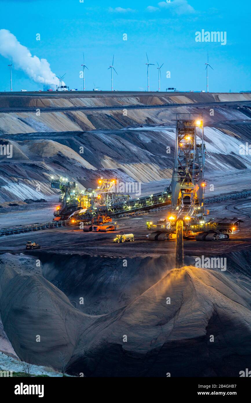 Lignite open pit mine Garzweiler II, spreader excavator fills up the ...