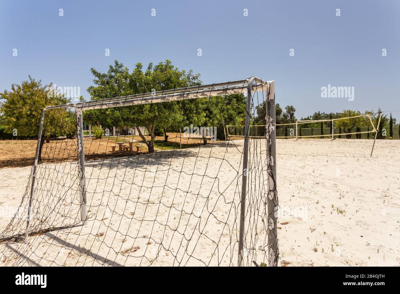 Outdoor playground for football and volleyball on the sand Stock Photo ...