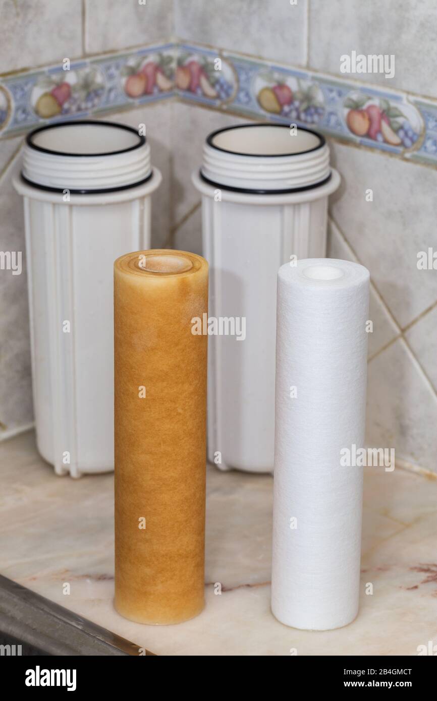 Filters for the purification of drinking water. Clean and dirty Stock ...