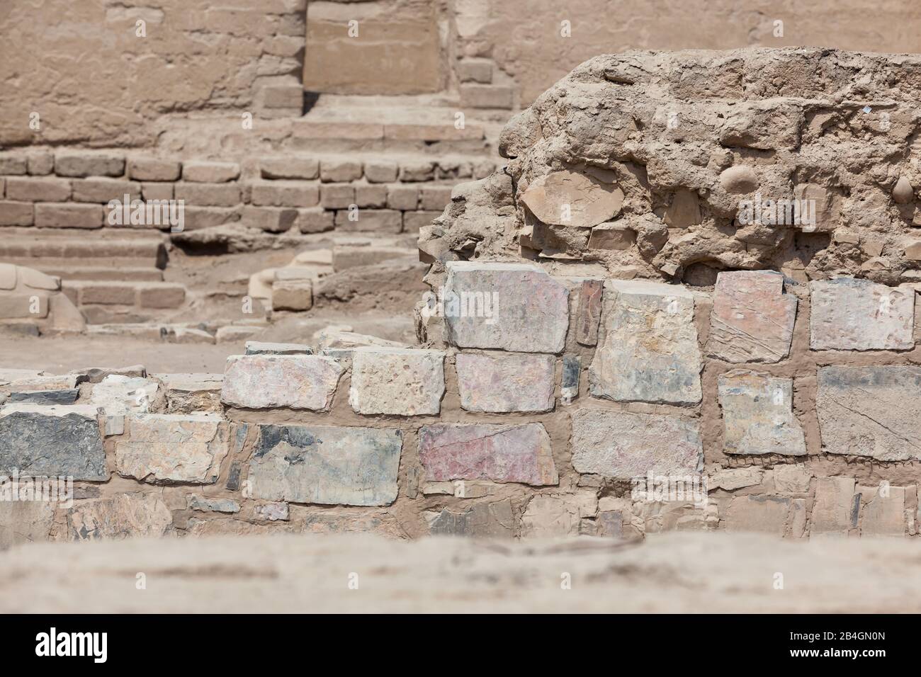 Mud brick and rock construction in Pachacamac, Lima. With restoration ...