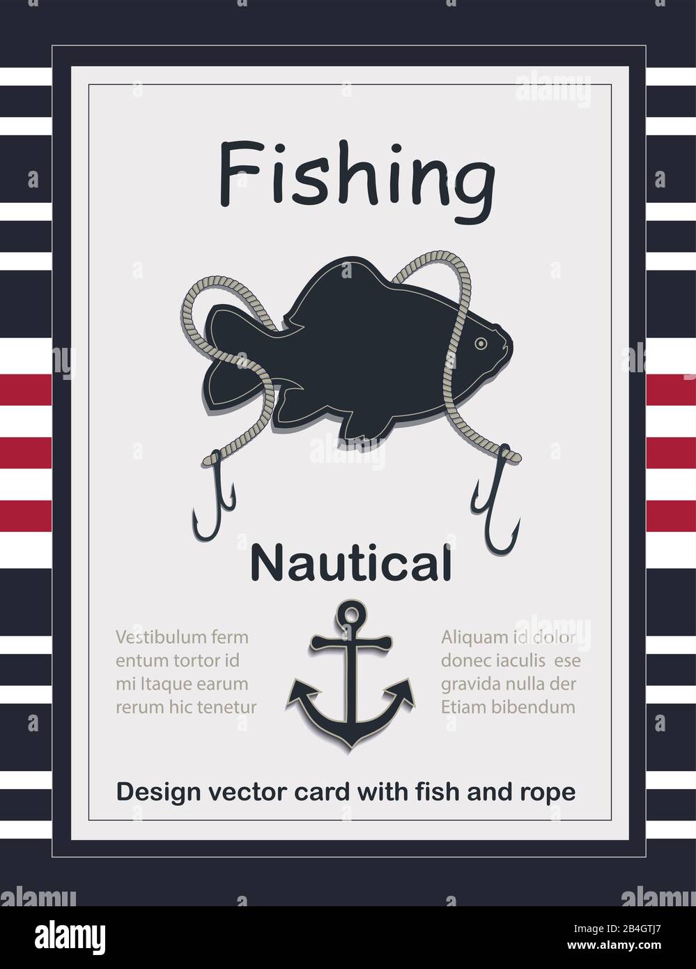 Fishing nautical card template vector with fish and rope Stock Vector ...