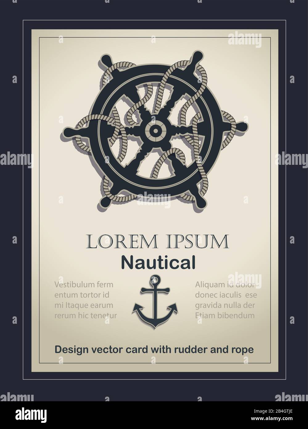 Nautical card old paper template vector with rudder and rope Stock ...