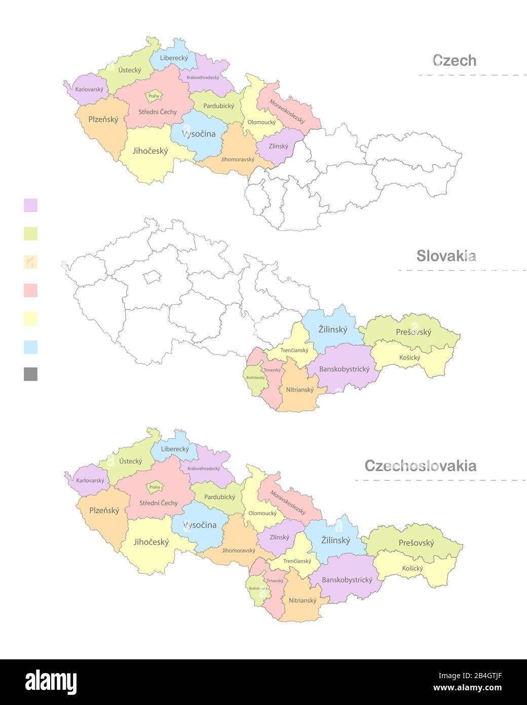 Map of Czechoslovakia divided to administrative divisions, Czech and ...