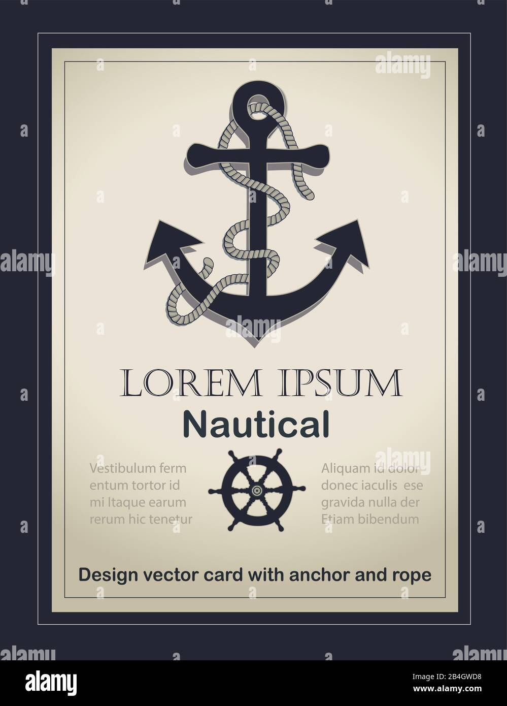 Marine nautical card old paper template vector with anchor and rope ...