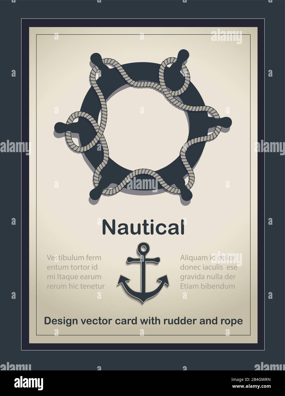 Nautical card vector old paper template with rudder as lifebuoy and ...