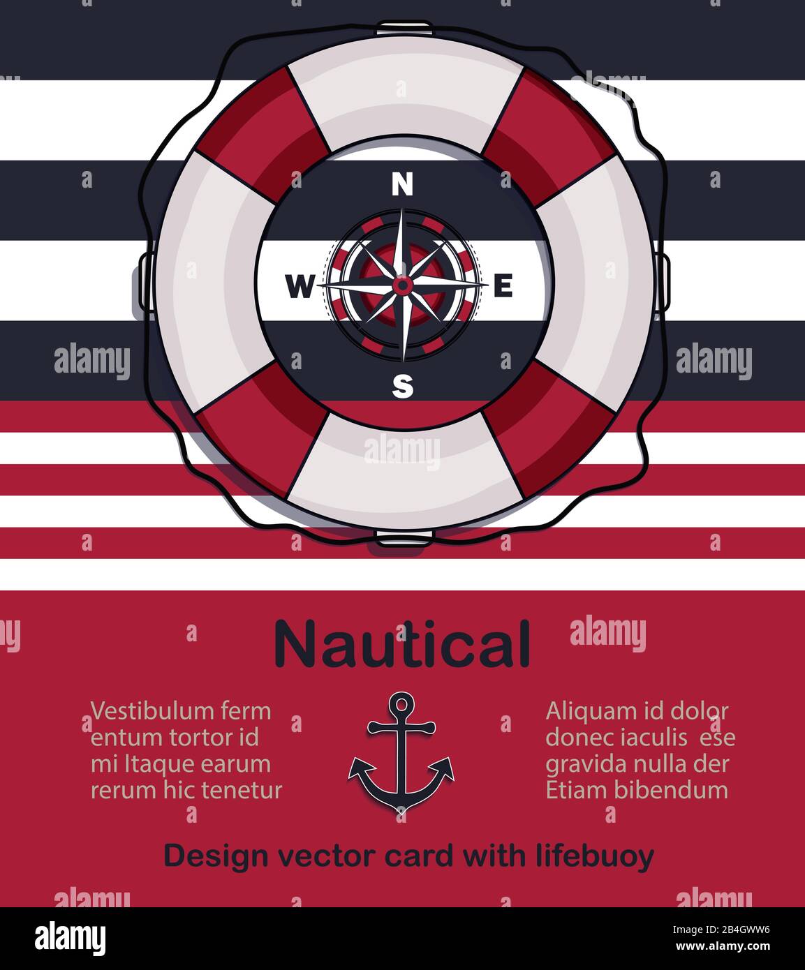 Nautical design vector card with lifebuoy and compass vector Stock ...