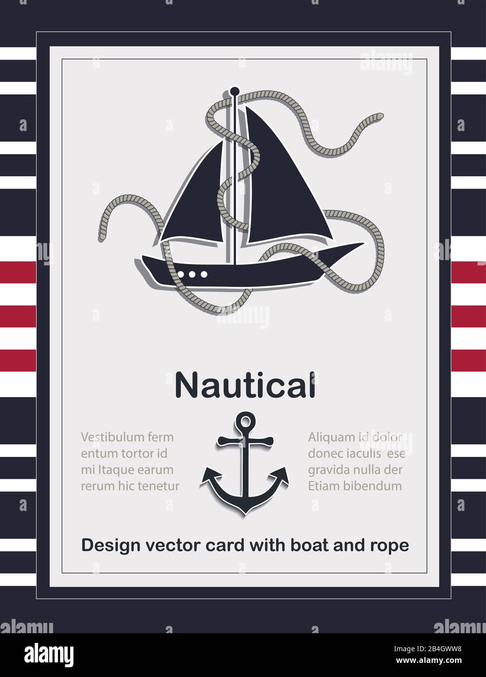 Nautical card template vector with sailing boat and rope Stock Vector ...
