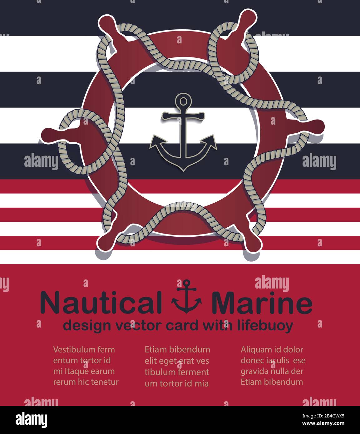 Nautical design vector card with rudder and rope as lifebuoy Stock ...