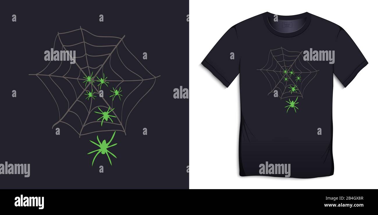 Print on t-shirt graphics design, spider web with spiders, isolated on ...