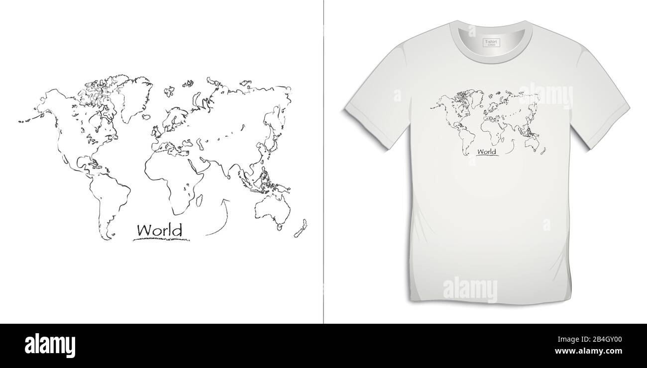 Print on t-shirt graphics design,World map chalky black, isolated on ...