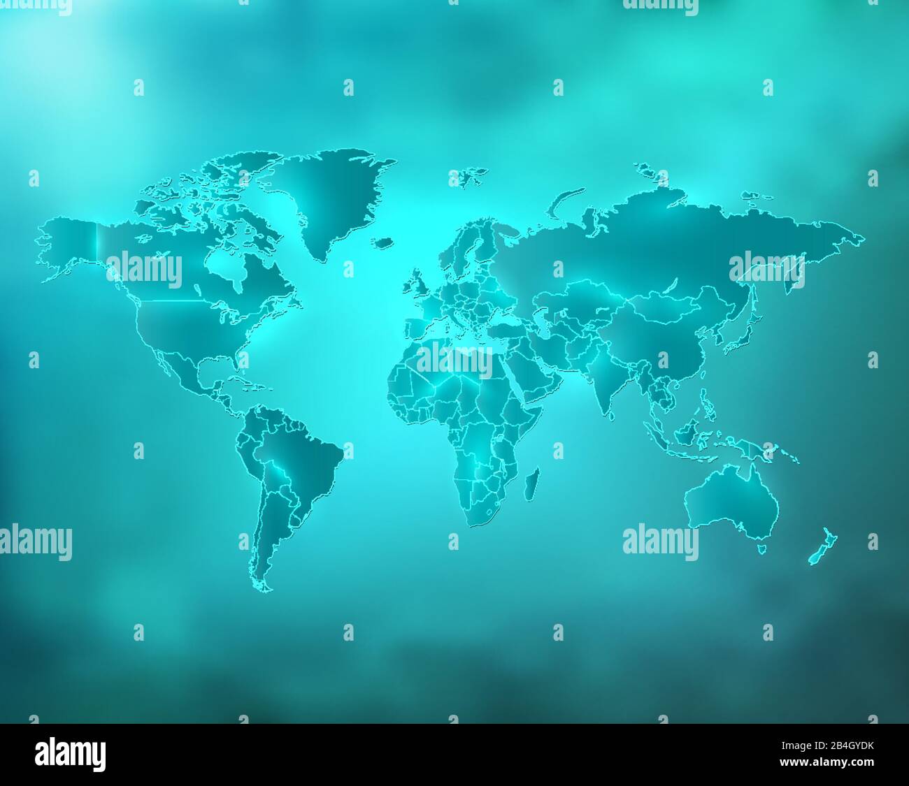 World map blue turquoise sky with separate states and glowing neon ...