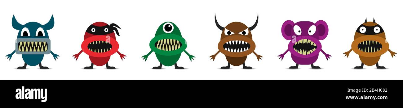 Cute monster set. Funny cartoon monsters, Vector Stock Vector Image ...