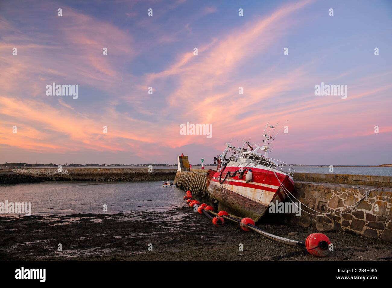 Normandy, ship, boat tipped, ebb tide, shipyard, evening mood Stock ...