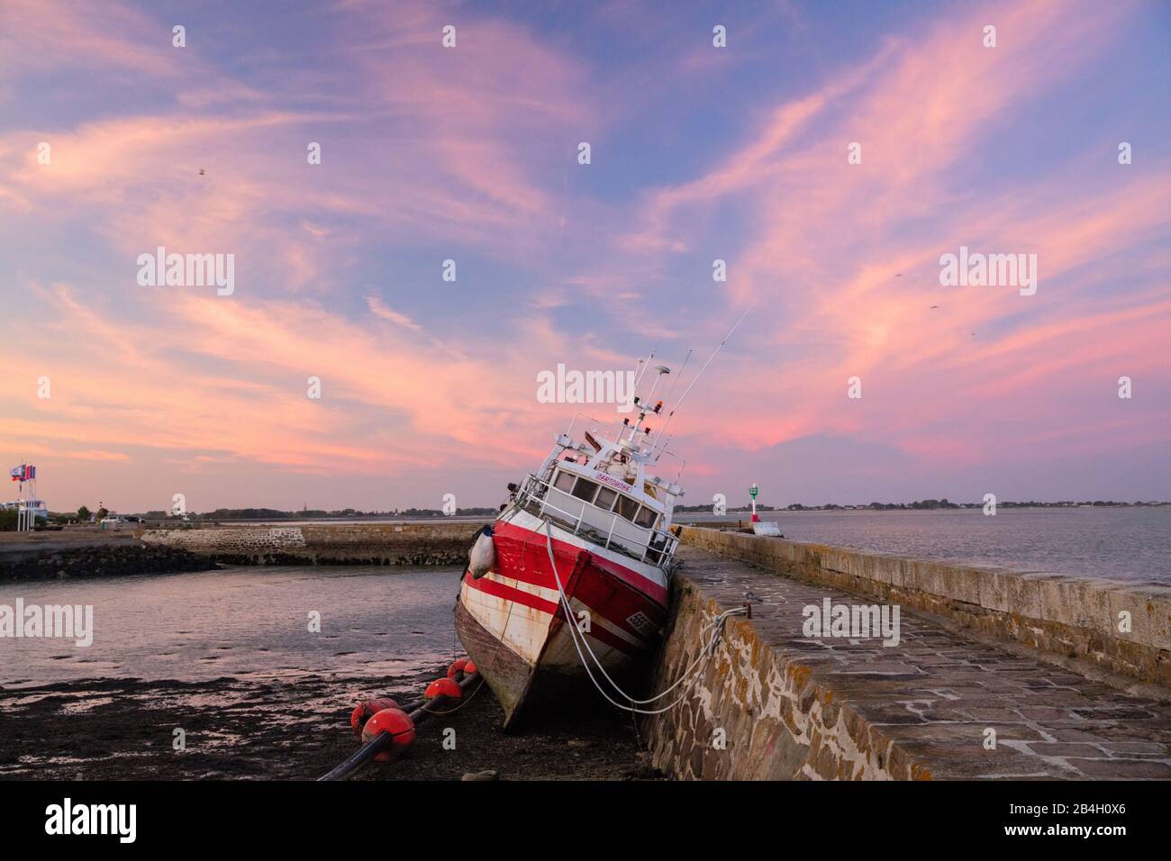 Normandy, ship, boat tipped, ebb tide, shipyard, evening mood Stock ...